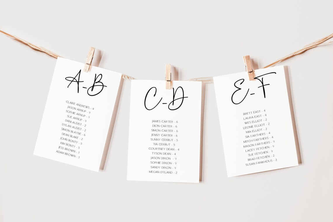 Seating Chart With Cards Alphabetical, Seating Chart by Last Name ...