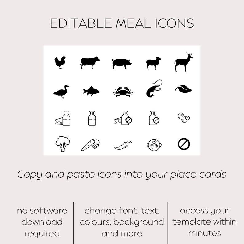 Place Card With Meal Indicator, Place Card Template, Place Card With ...