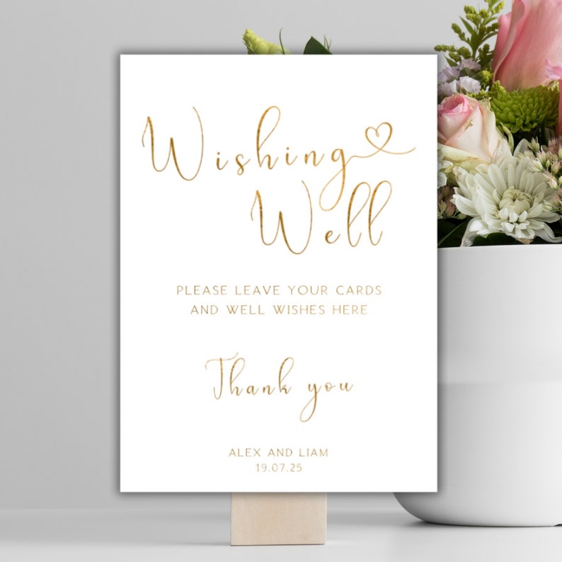 Gold Font Wishing Well Sign, Wedding Template, Editable Reception ...