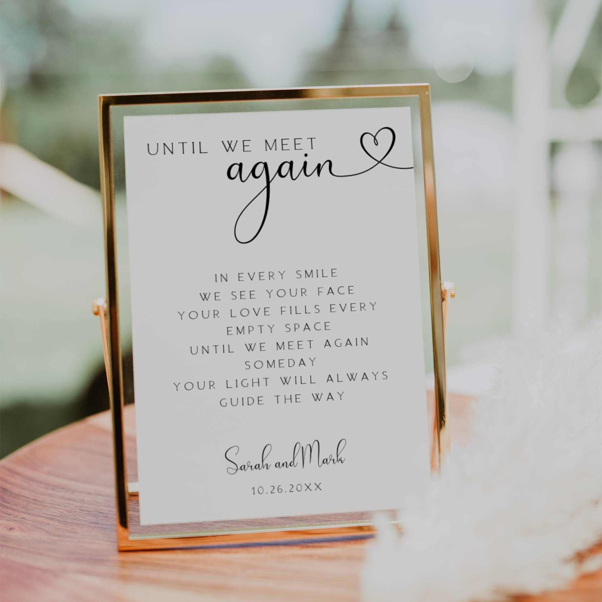 Wedding Memorial Sign, in Memory Table Sign, Until We Meet Again Sign ...