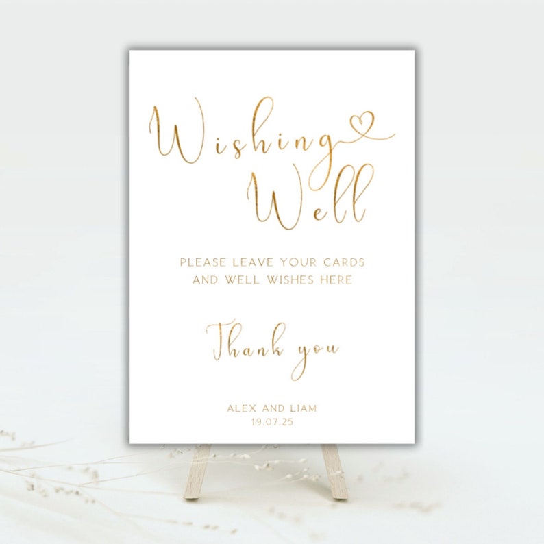 Gold Font Wishing Well Sign, Wedding Template, Editable Reception ...