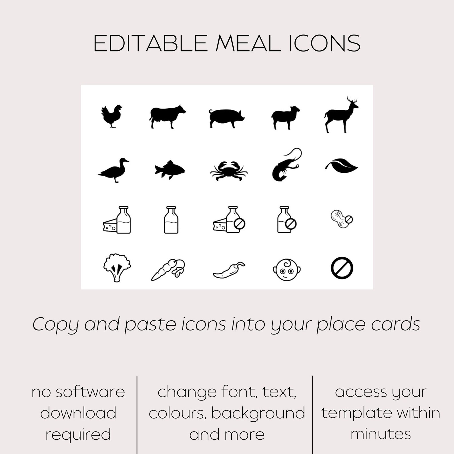 Wedding Place Cards Printed Meal Choice, Place Card Template, Place ...