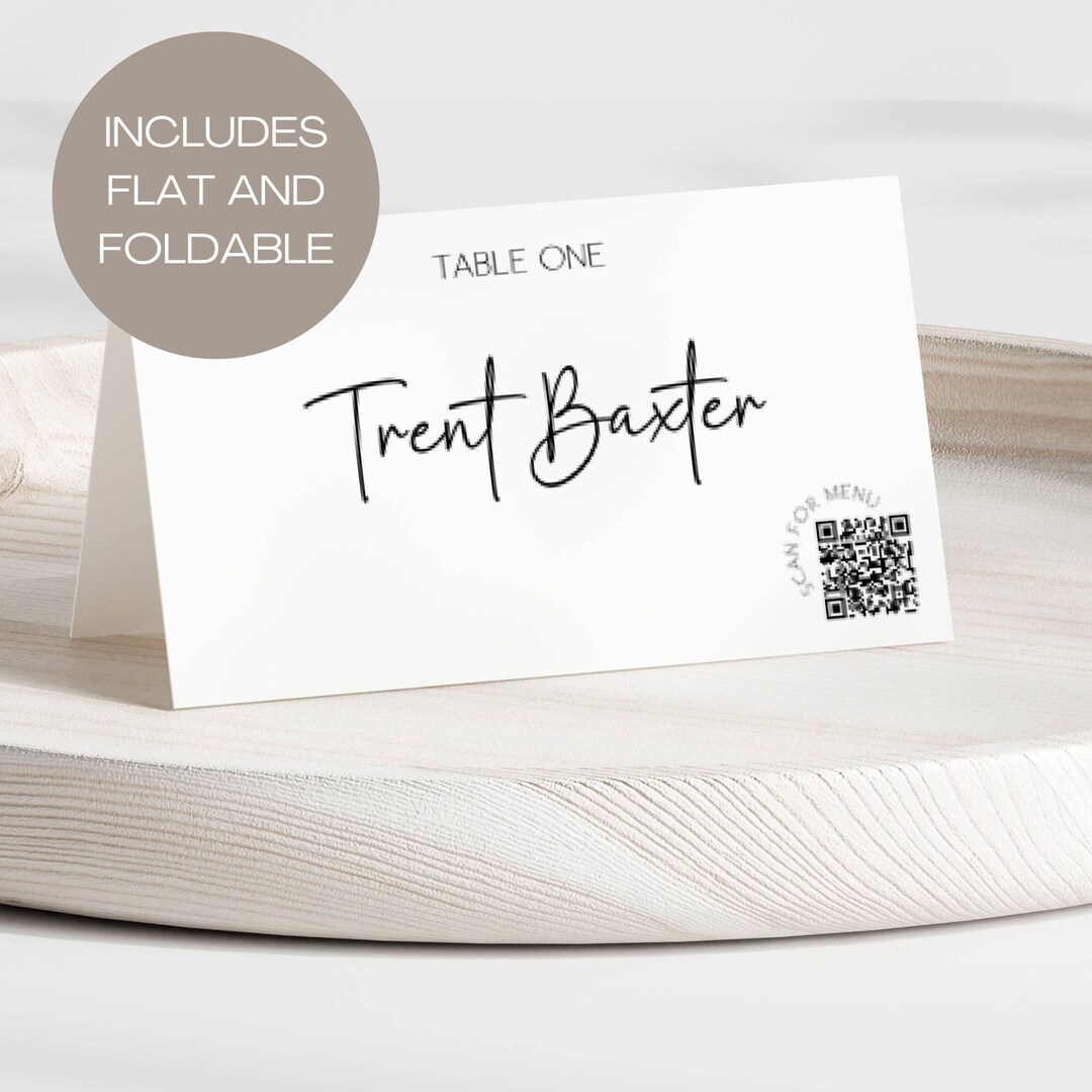 Place Card With QR Menu, Place Card Template, Place Card and QR Code ...