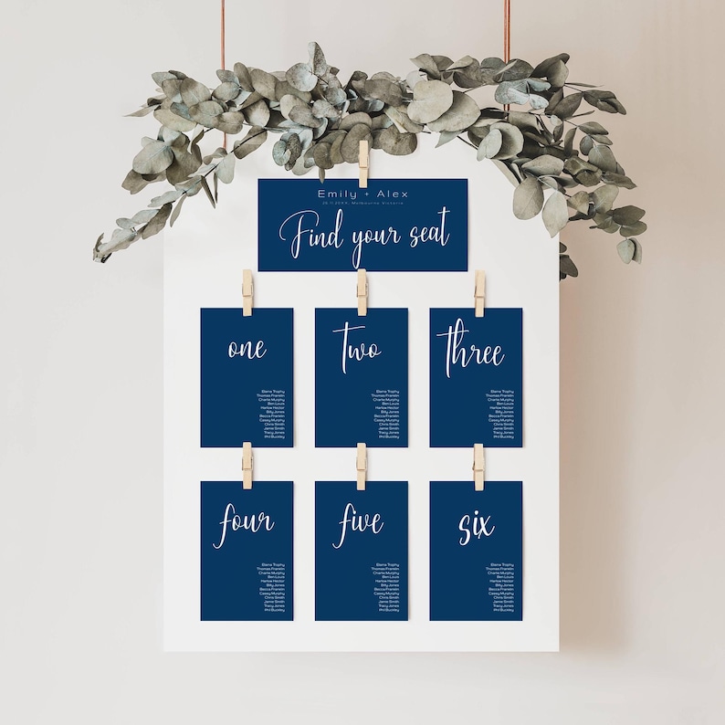 Seating Plan, Wedding Seating Chart Cards Template, Navy Wedding ...