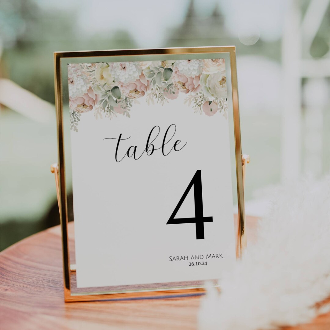Wedding Table Number Sign Template, Floral Tables, Numbers for Weddings ...