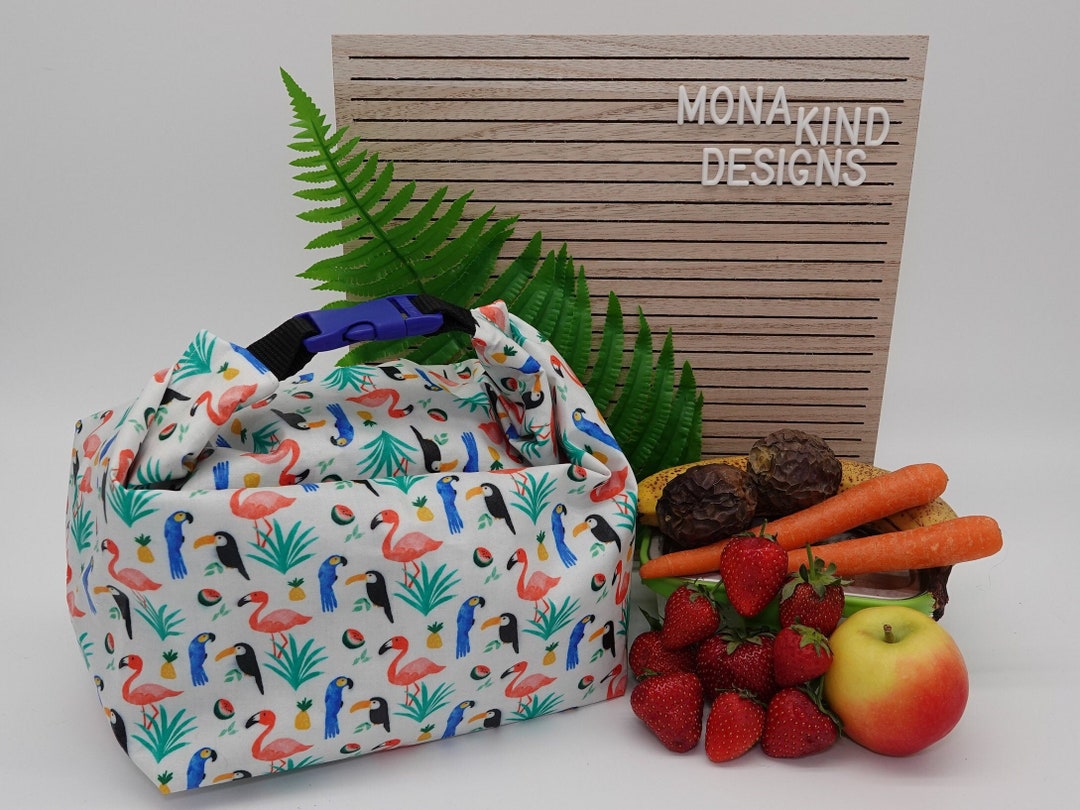 Large Lunch Bag in White With Flamingos and Parrots Motifs - Etsy