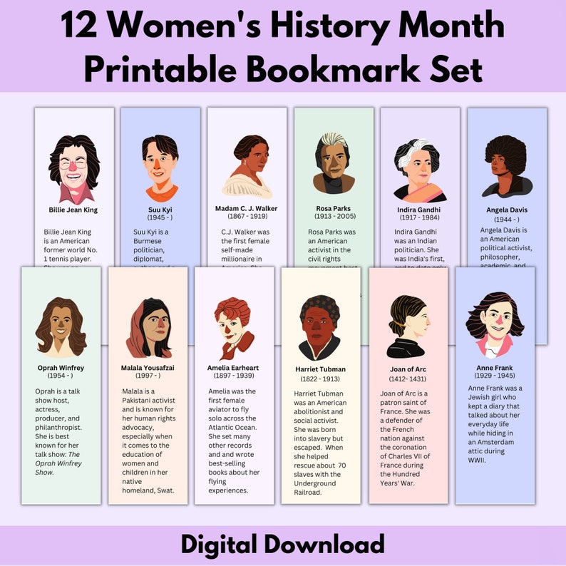 PRINTABLE Women's History Month Bookmarks | International Women’s Day ...