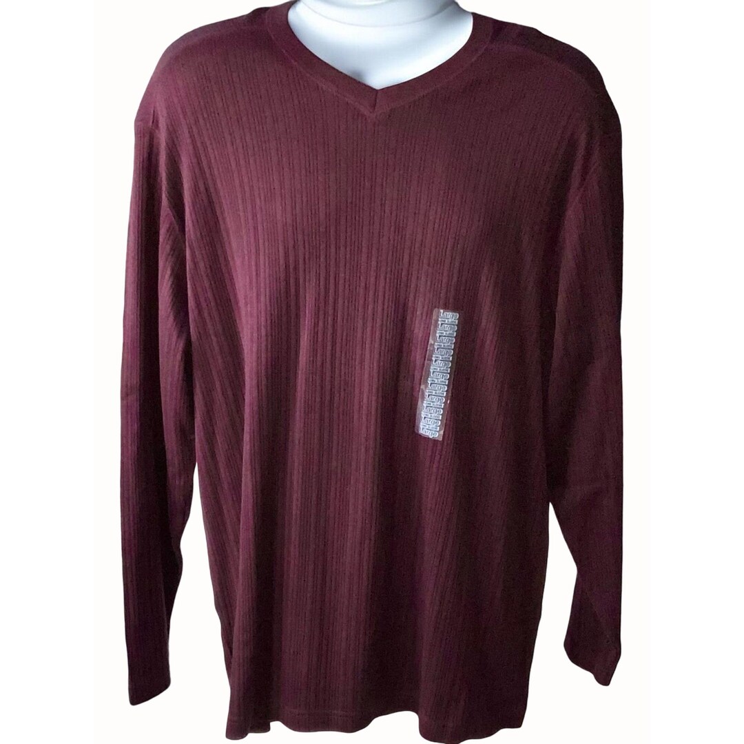 Fieldmaster Melange Mens NEW Large Burgundy Ribbed Vneck Long Sleeve ...