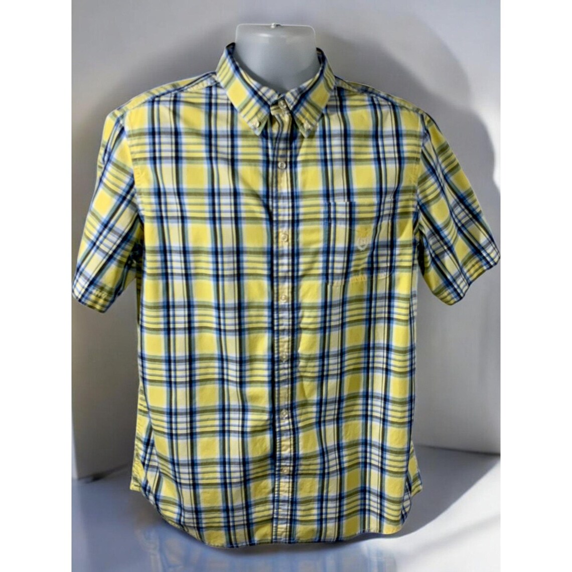Ralph Lauren Chaps Mens Yellow Blue Plaid Short Sleeve Button Down ...