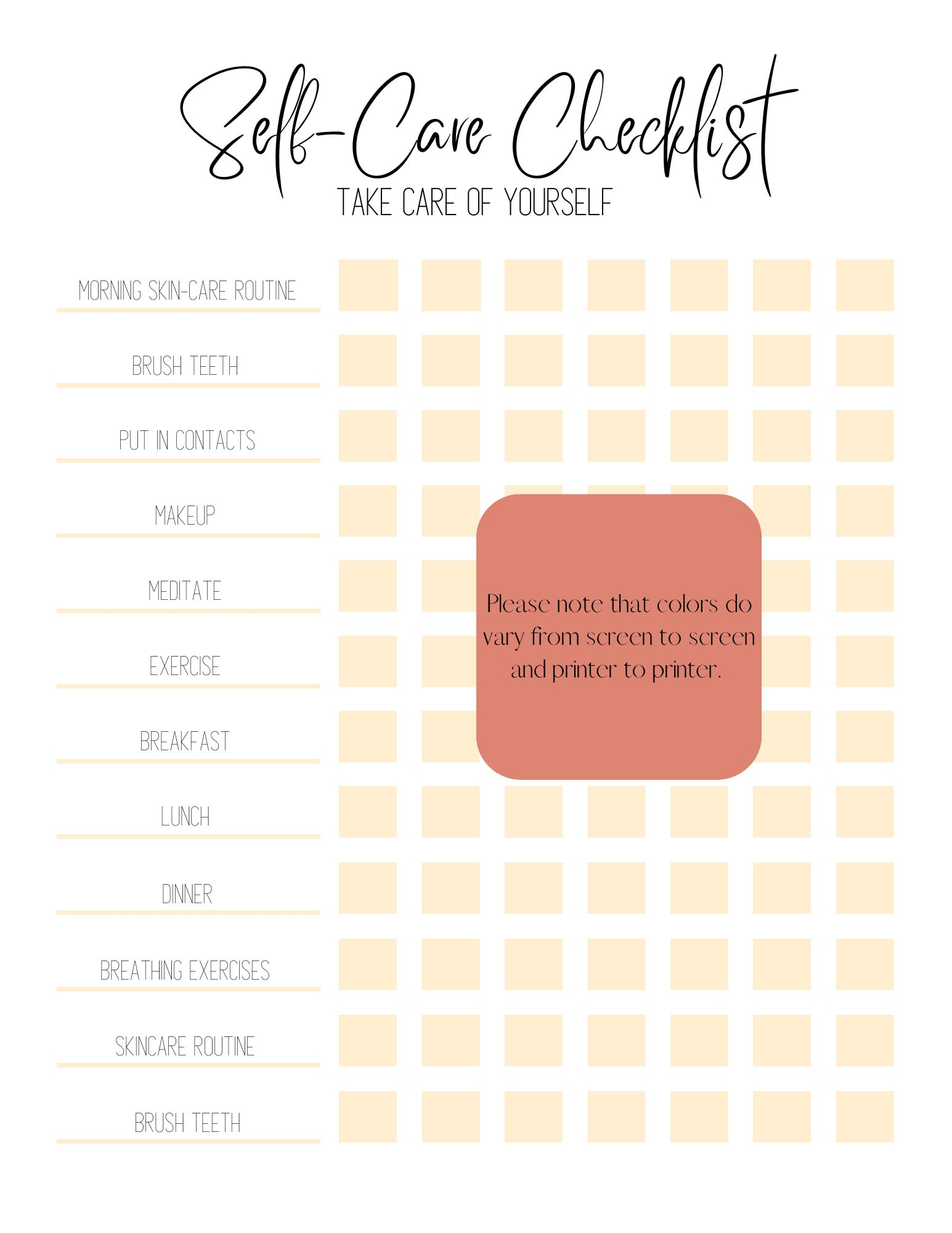 Self-care Checklist, Postpartum Mom Care, Postpartum Daily Check-in ...