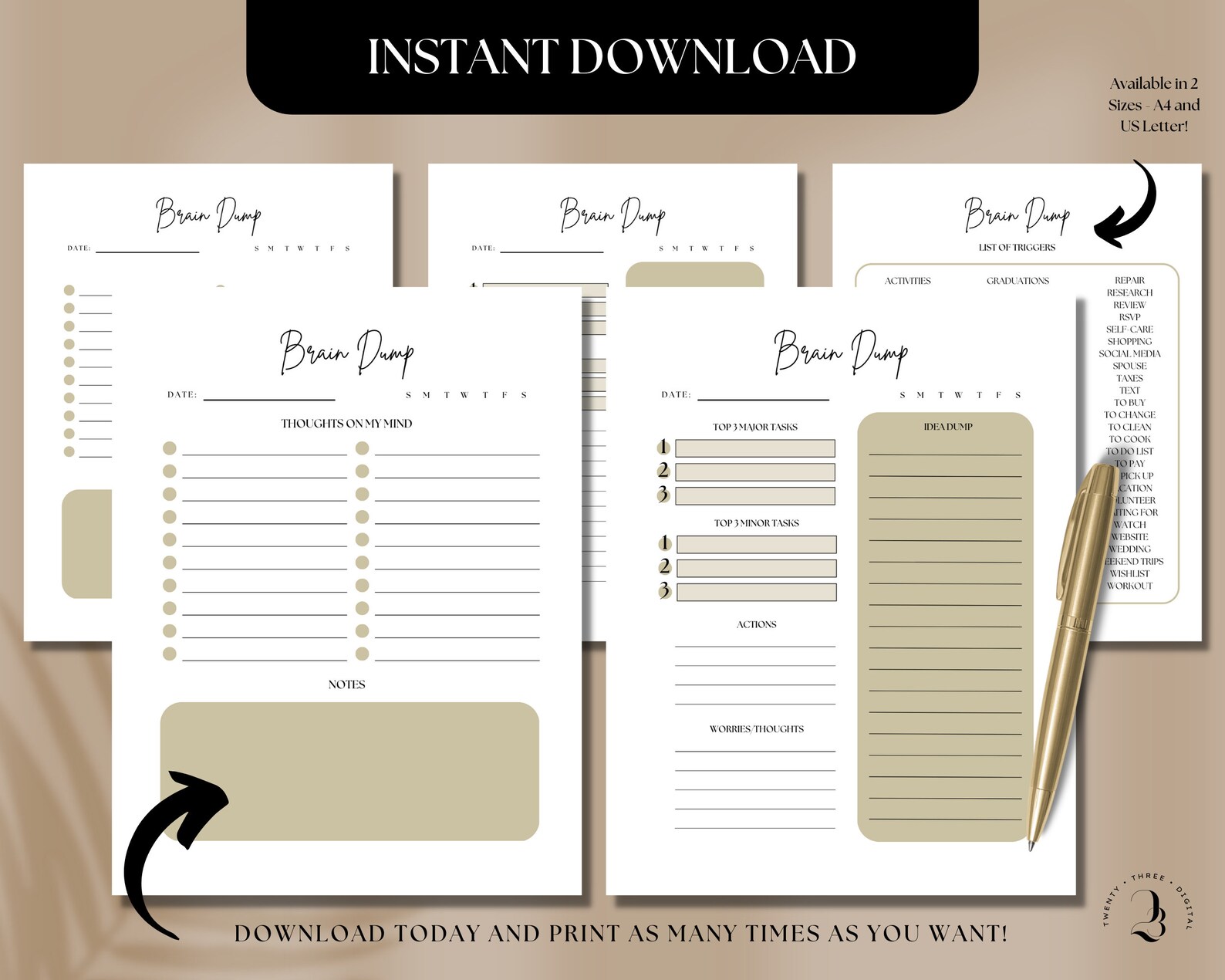 Brain Dump Printable Bundle, Printable Brain Dump Planner, ADHD Brain ...