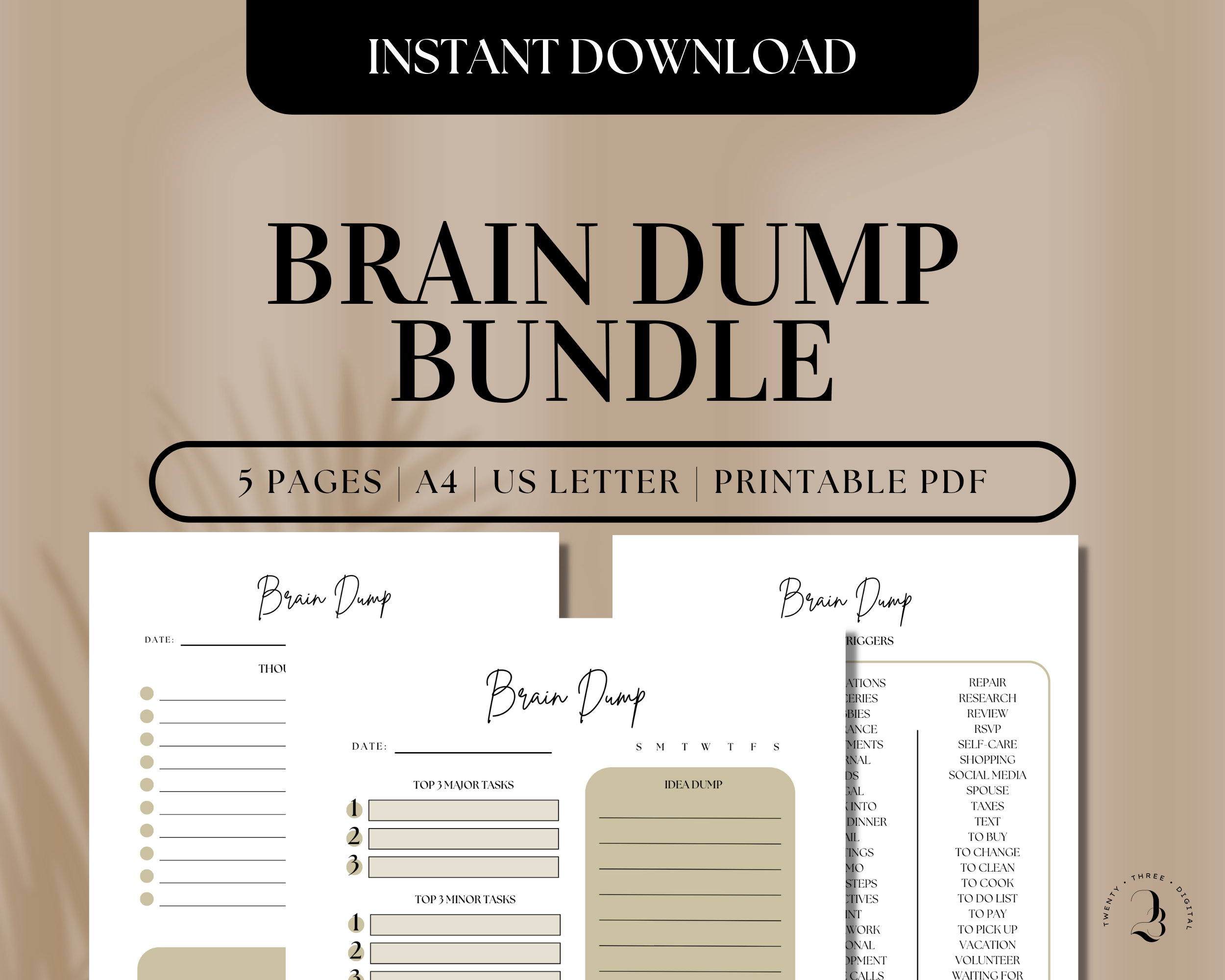 Brain Dump Printable Bundle, Printable Brain Dump Planner, ADHD Brain ...