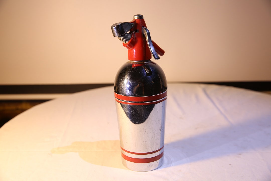 Vintage Sparklets Syphon Seltzer Bottle Soda Water Red Line Chrome ...
