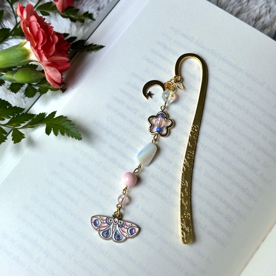Luna Moth Beaded Bookmark: Crystal Dangle, Moon & Stars - Etsy