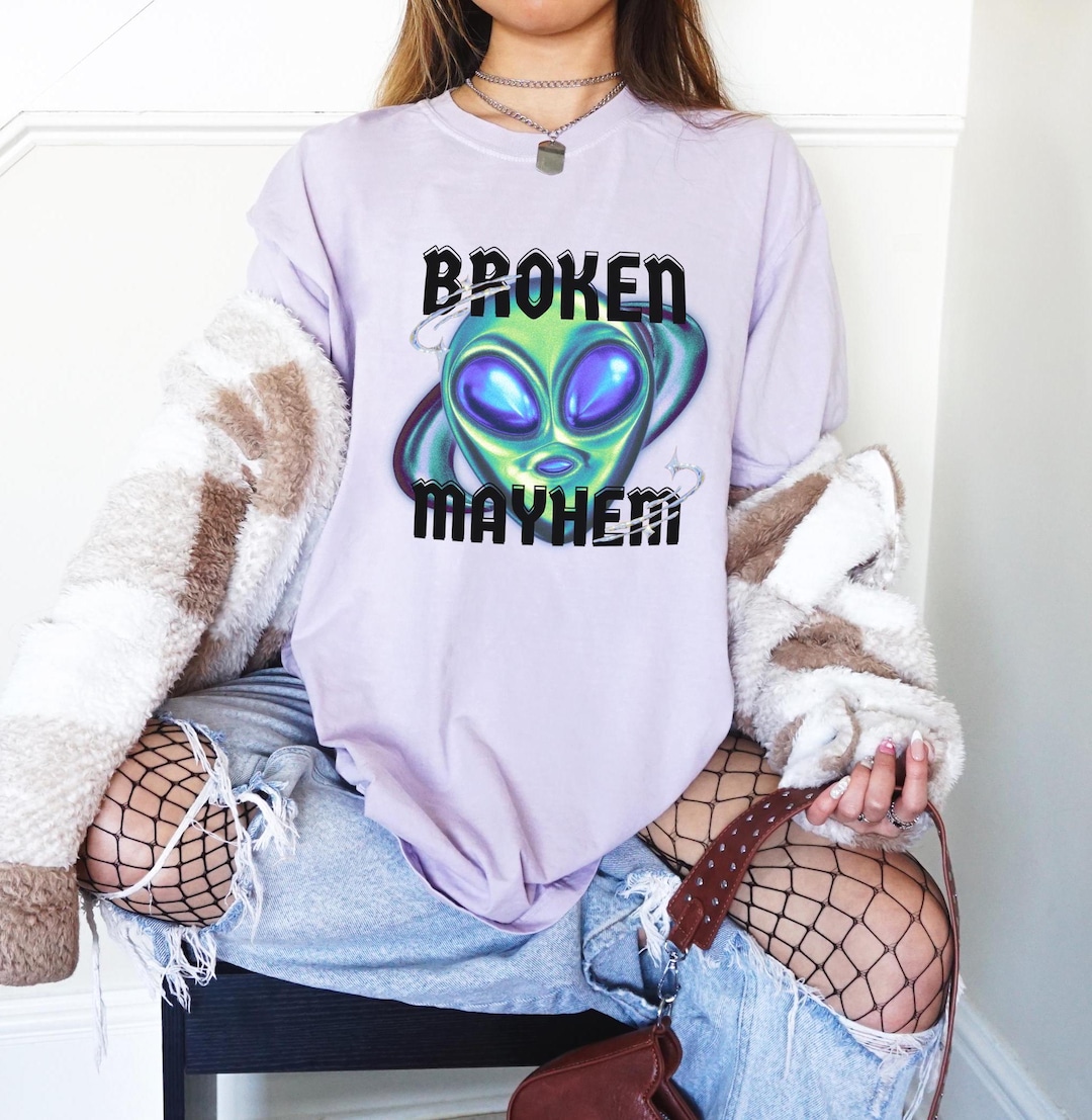 Broken Mayhem Trippy Alien Graphic T-shirt, Alternative Festival Tee ...