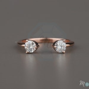 14K Rose Gold Open Cuff Moissanite Dual Two Round Wedding Open Gap Band ...