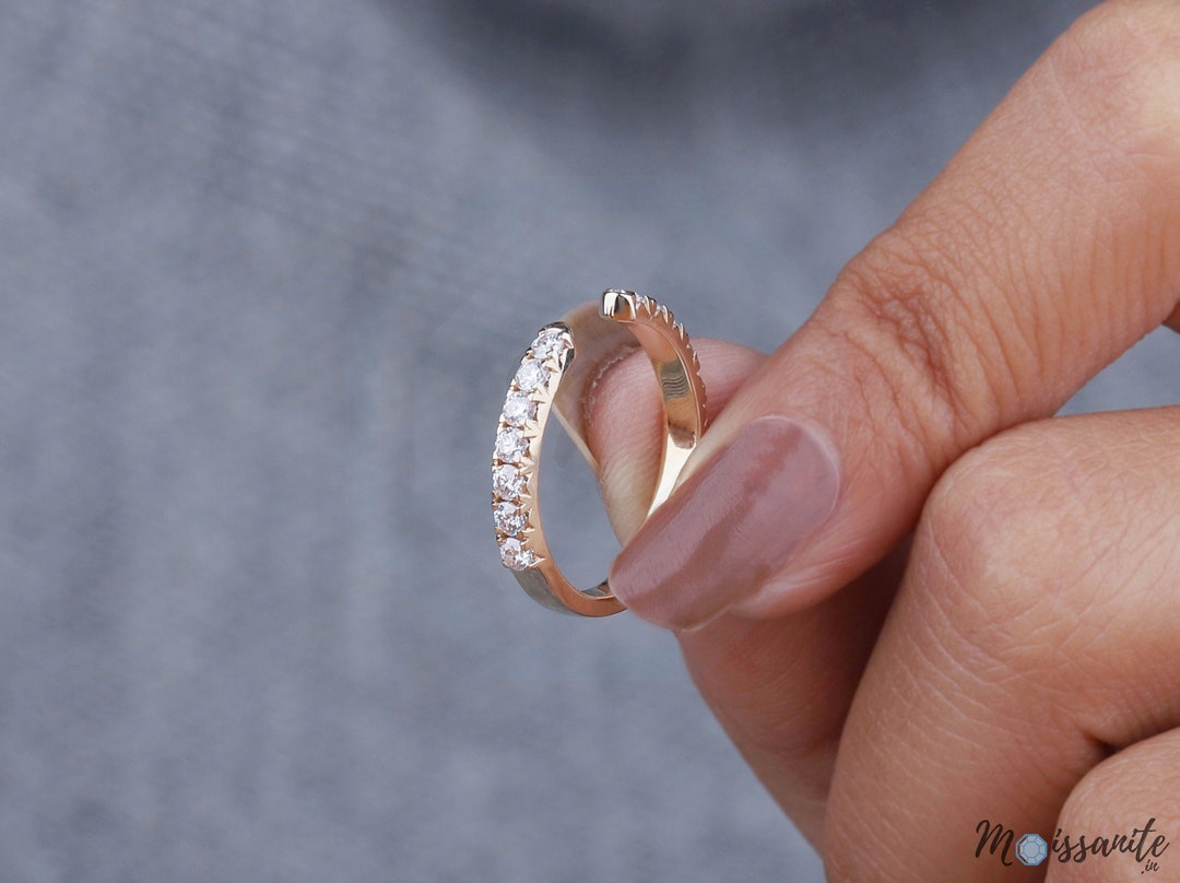 2.40mm Wide French Pave Set Open Wedding Band Women Matching Half ...