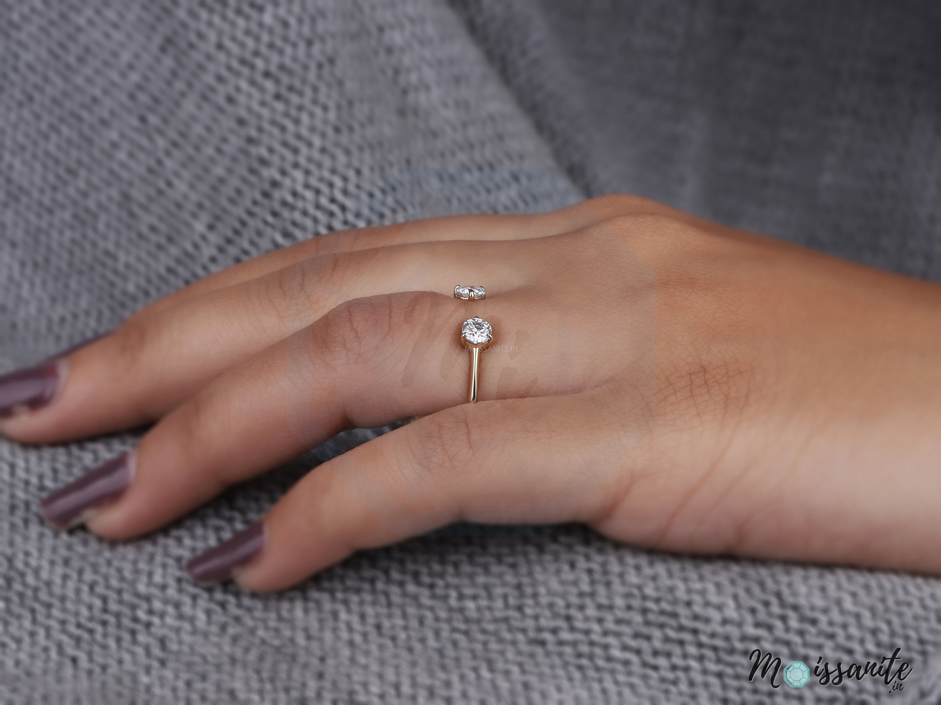 Dual Diamond Ring 14K Gold Diamond Cuff Ring Open Diamond - Etsy