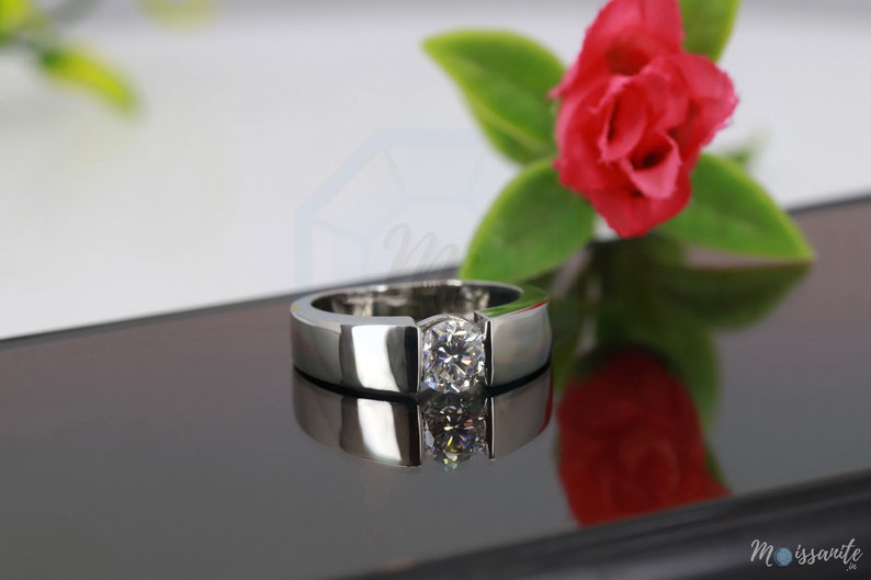 Mens Diamond Wedding Ring Round Cut Moissanite Diamond 6mm Wide Mens ...