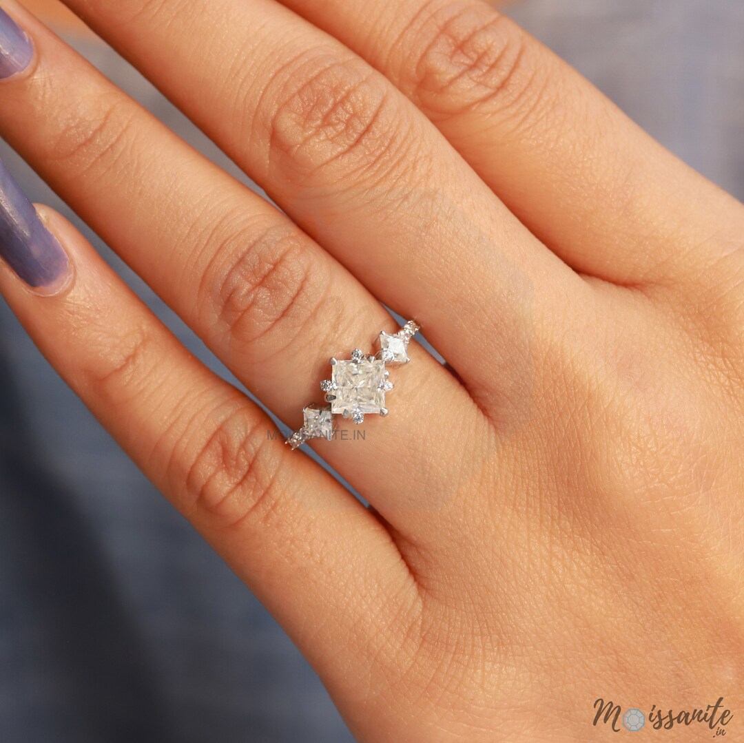 3 Stone Princess Ring, Three Stone Accent Ring, Princess Cut Engagement ...