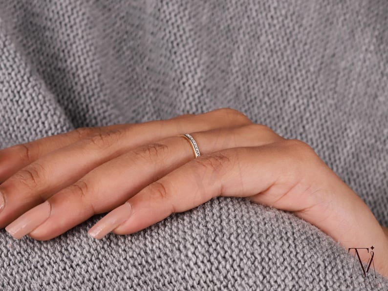 Tiny Square Cut Princess Lab Grown Wedding Diamond Band, Half Eternity ...