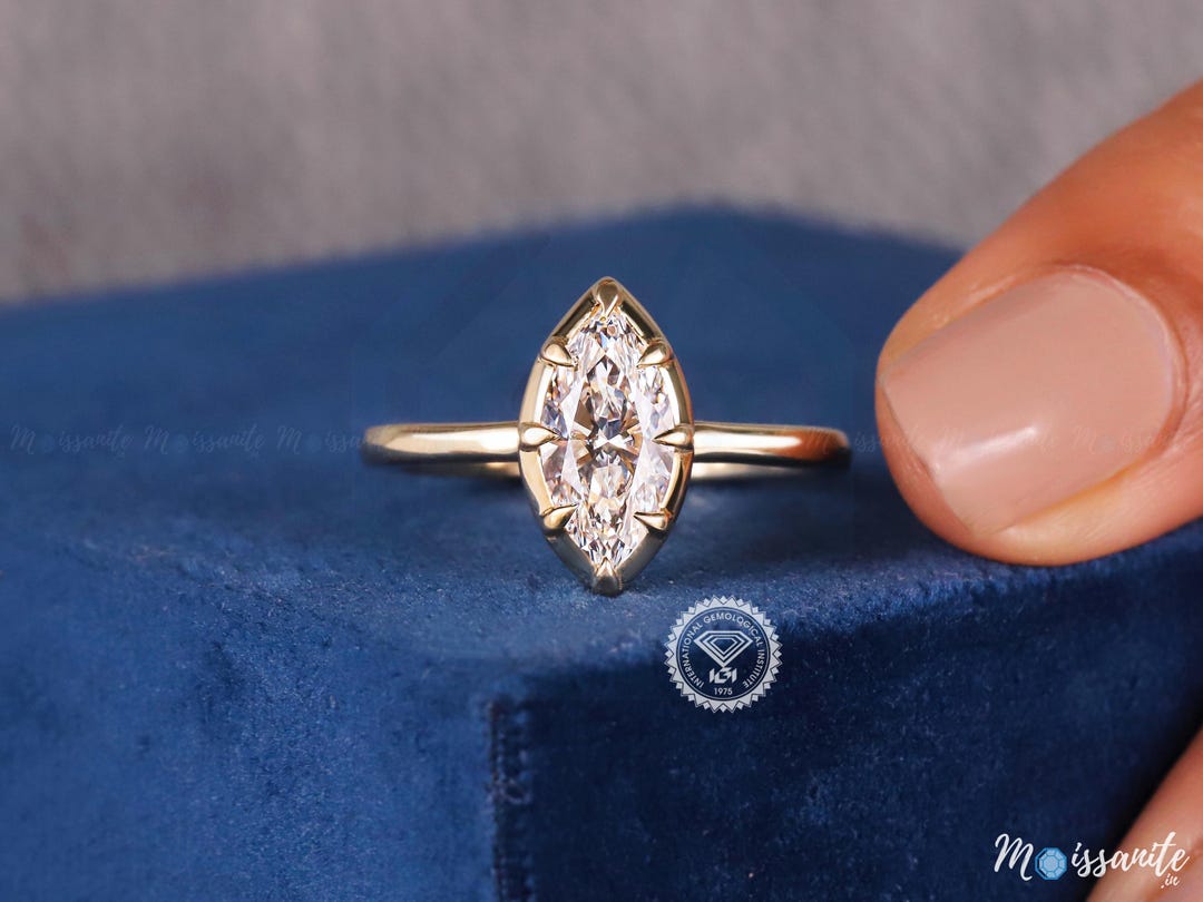 Georgian Cut Down Button Marquise Engagement Ring, IGI Certified Lab ...