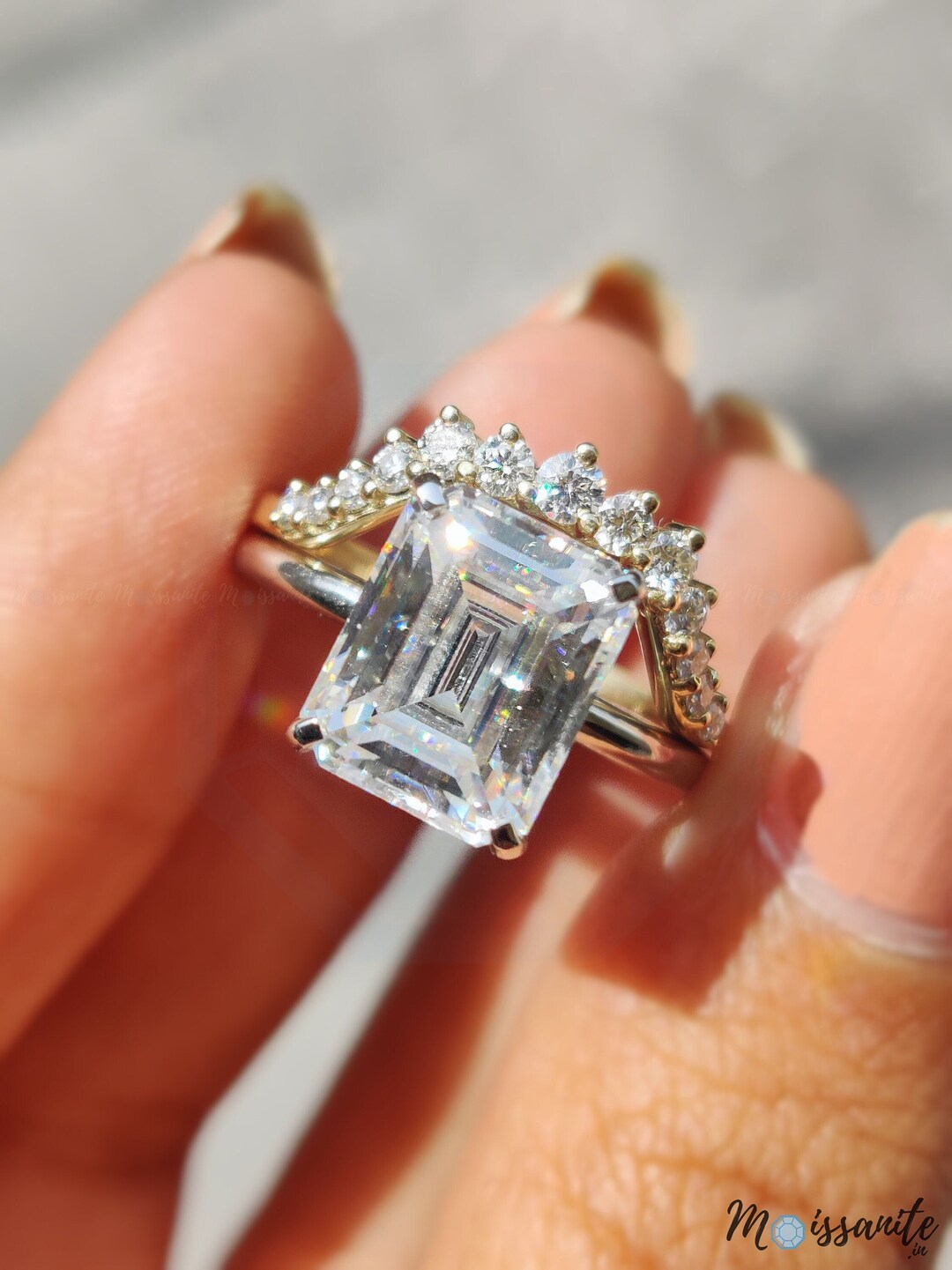 Square Curved Diamond Band Moissanite Wedding Band Stackable Matching ...