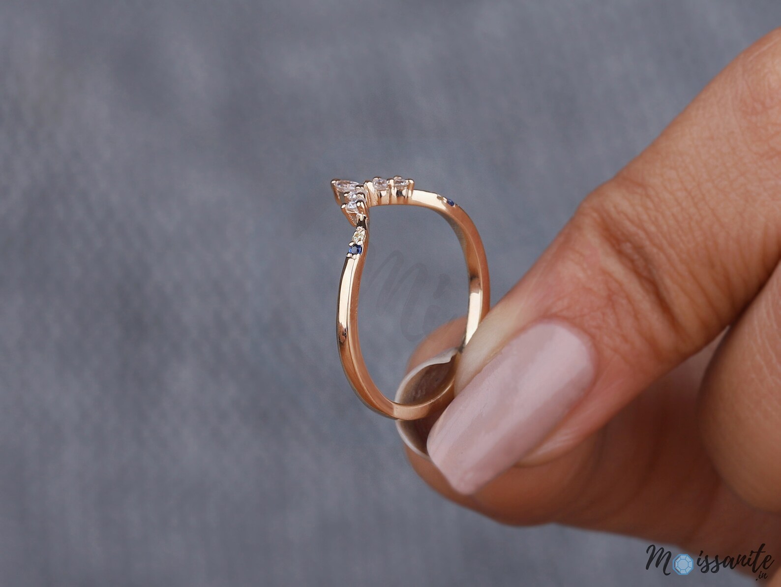 Chevron Wedding Ring Contour Band Curved Wedding Diamond Band 14K Gold ...
