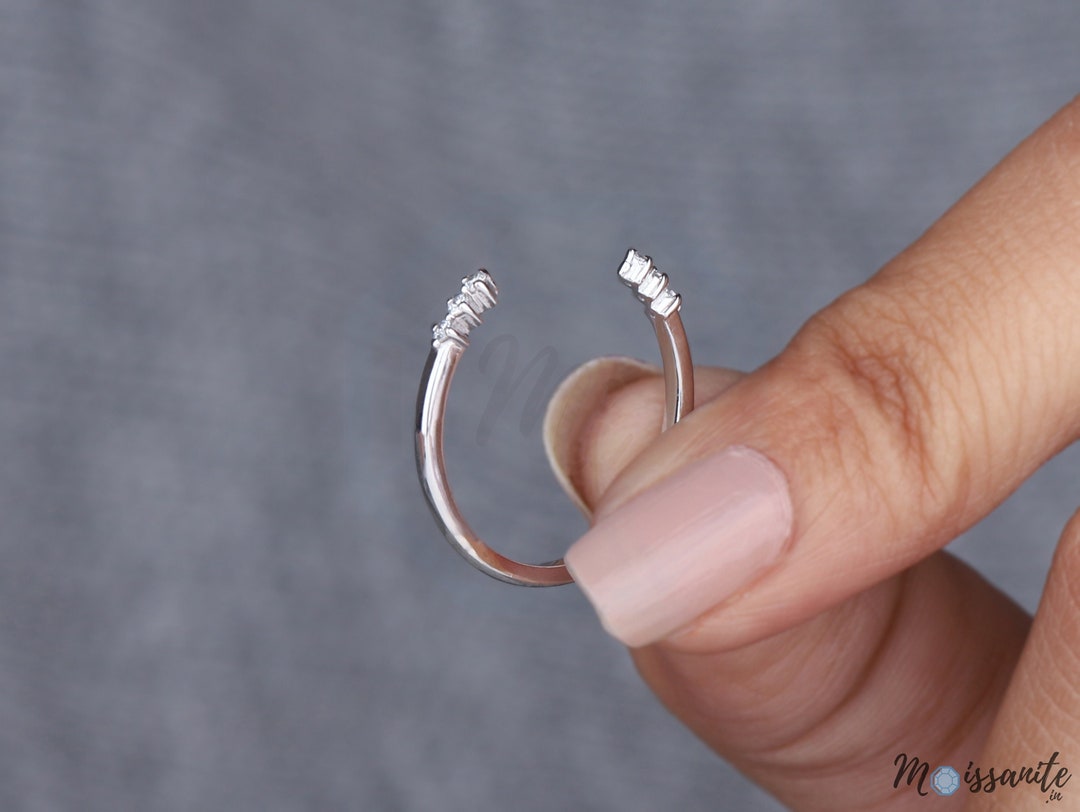 Open Diamond Wedding Ring 14K Solid Gold Round Open Spacer Dainty Band ...