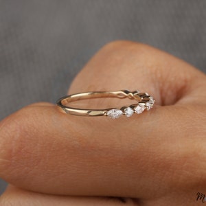 Moissanite Marquise & Round Alternate Stacking Solid 14K Yellow Gold Wedding Matching Band ...