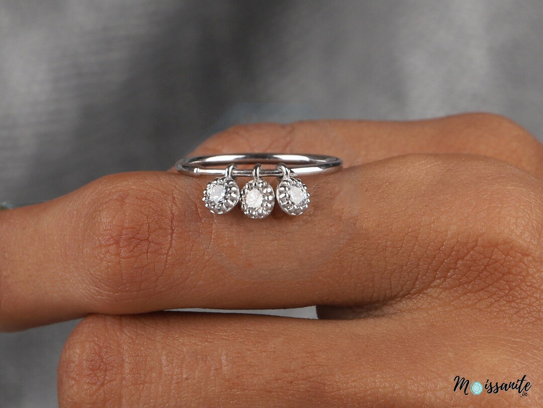 Dangling Diamond Charm Ring / 14k Solid Gold Diamond Dangle Ring ...