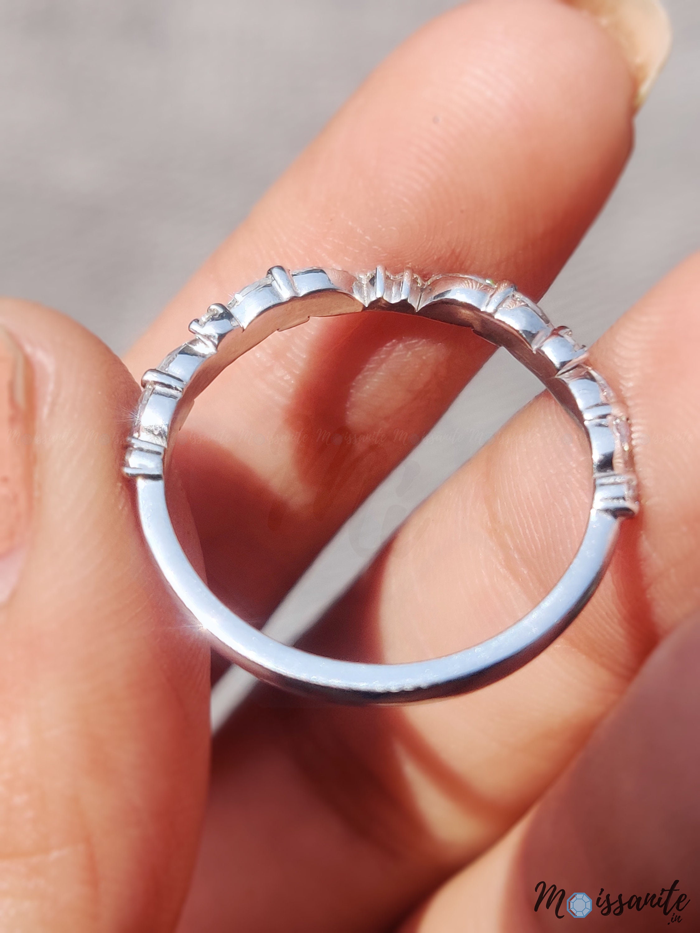 Marquise and Round Moissanite Notched Wedding Band Matching Stackable ...