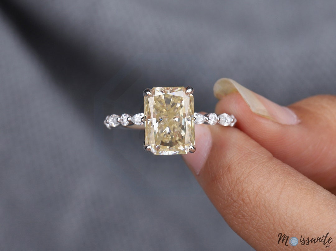 11x8mm Light Yellow Radiant Moissanite Engagement Ring Canary Yellow ...