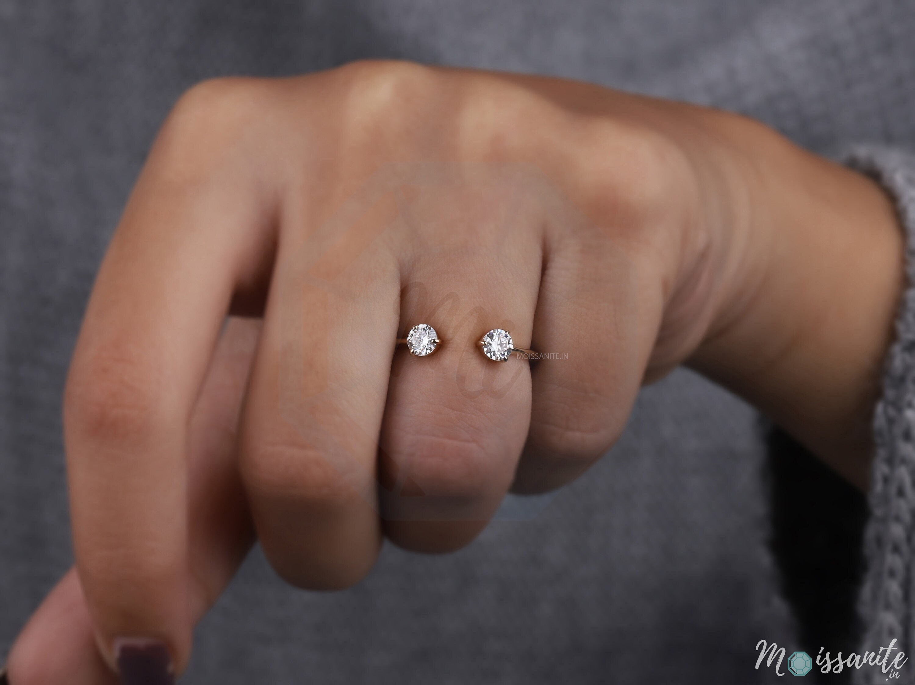 Dual Diamond Ring 14K Gold Diamond Cuff Ring Open Diamond - Etsy