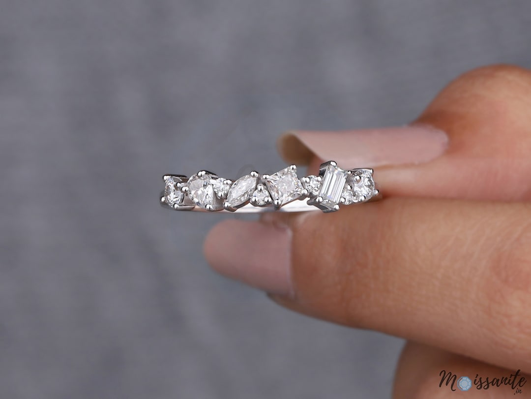 Multi Shape Diamond Cluster Ring Multi-shaped Moissanite Eternity Band ...