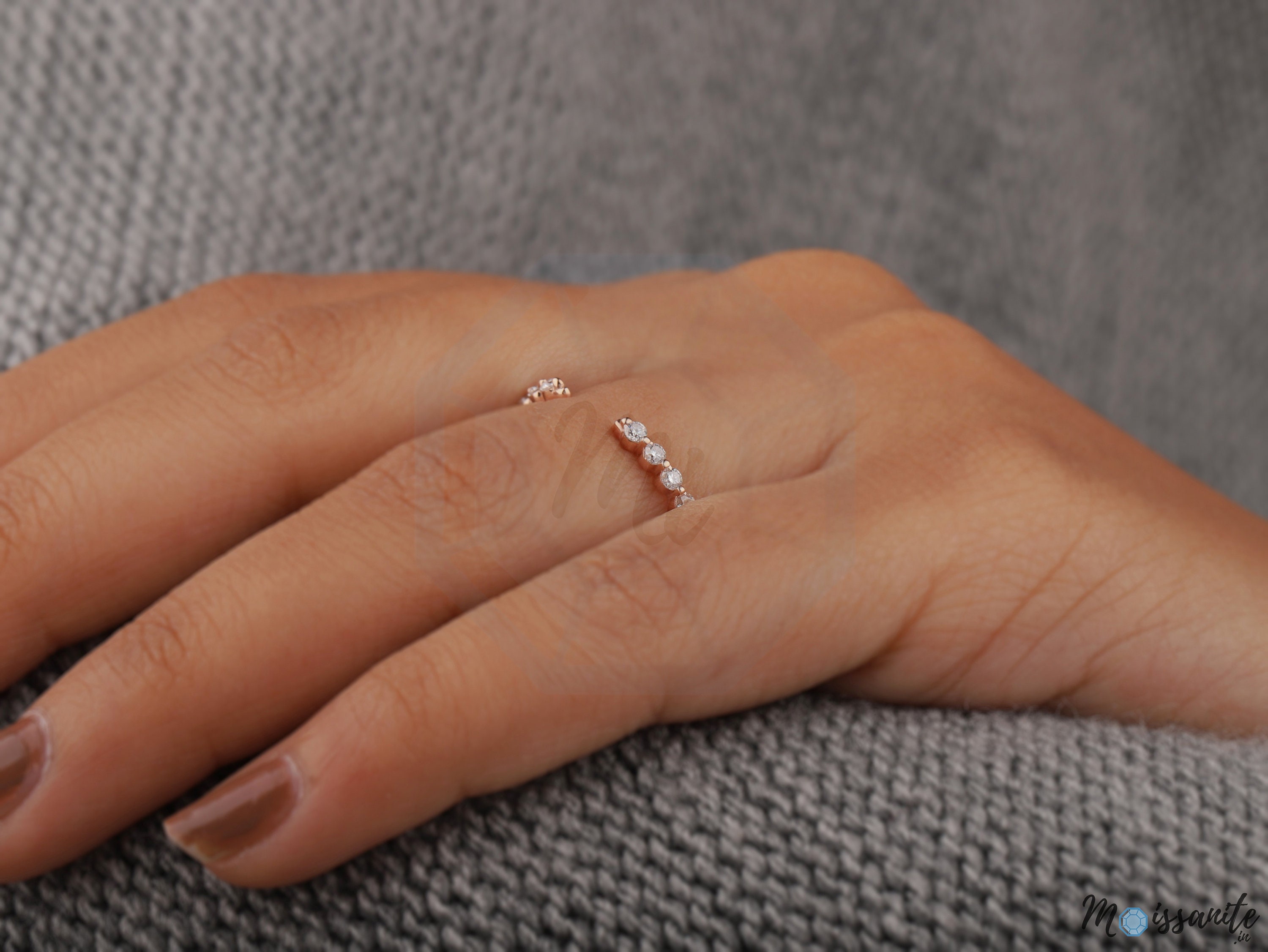 Open Half Bubble Rose Gold Wedding Band Moissanite Cuff Wedding Band ...