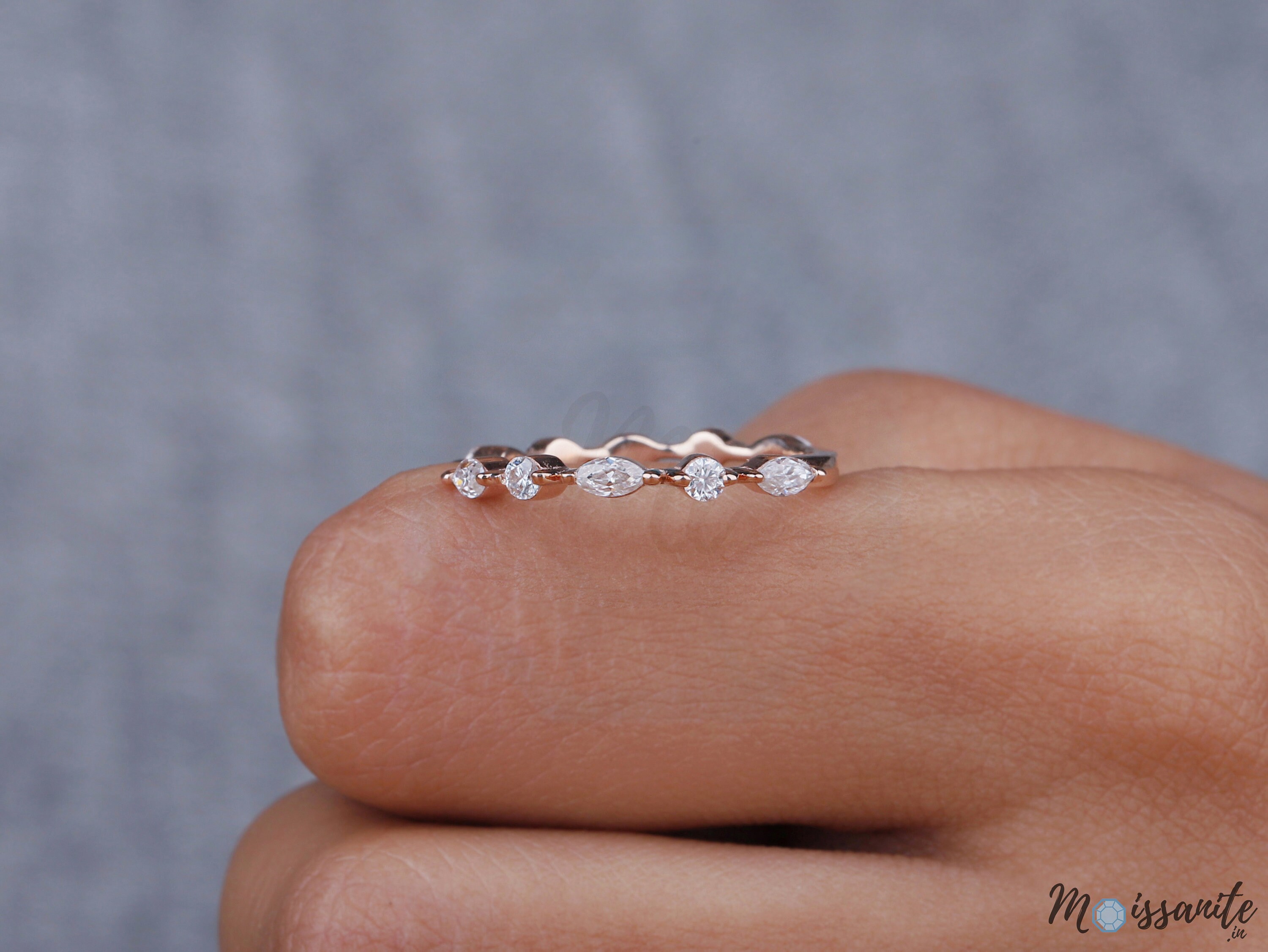 Minimalist Open Gap Wedding Band Marquise and Round Moissanite - Etsy