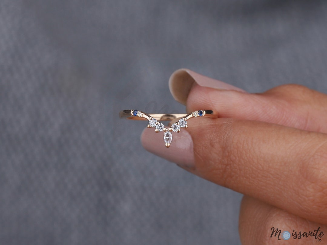 Chevron Wedding Ring Contour Band Curved Wedding Diamond Band 14K Gold ...