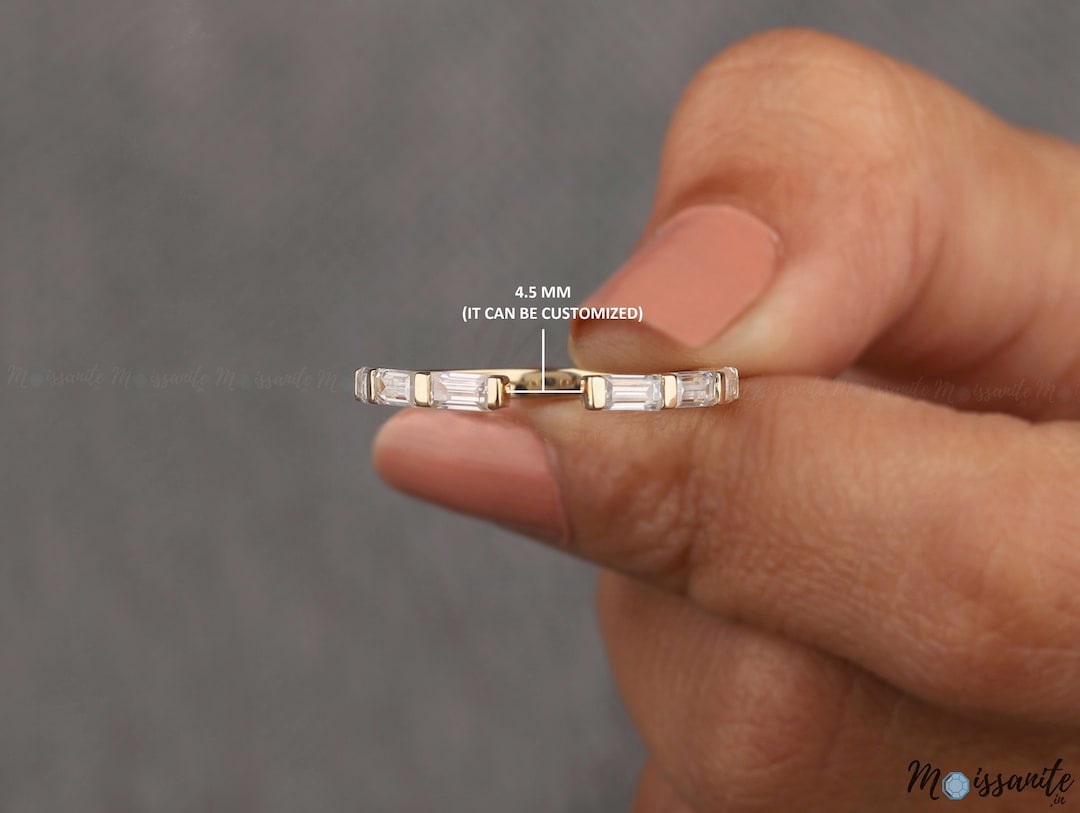 Open 4x2mm Baguette Moissanite Wedding Band, 14K Gold Customize Open ...