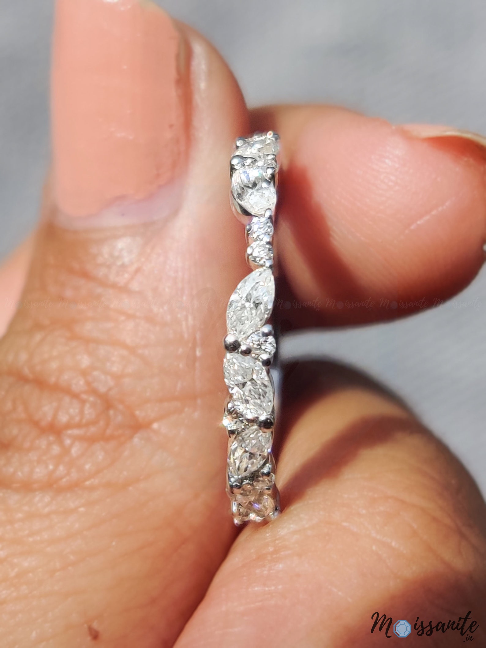 Marquise and Round Moissanite Notched Wedding Band Matching Stackable ...