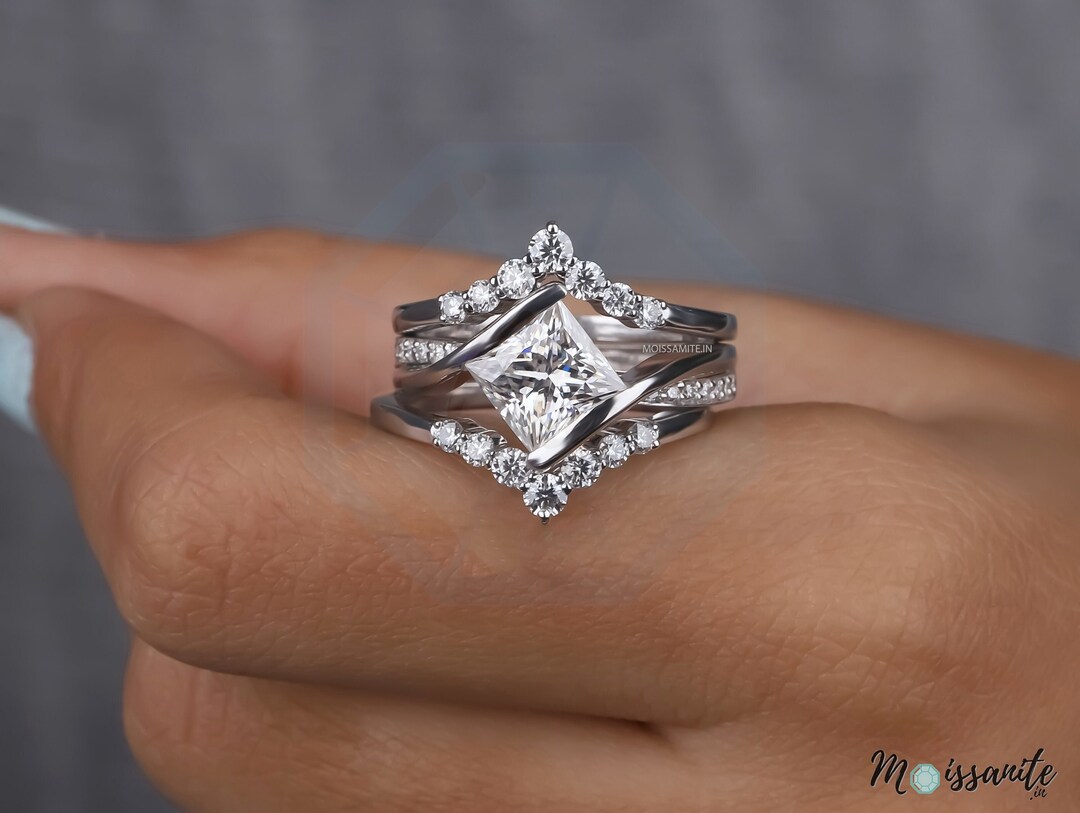 3pcs Princess Round Bridal Set Engagement Ring Set Vintage Diamond Ring ...