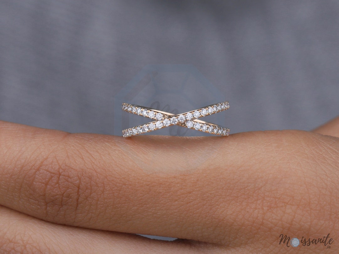 Criss Cross Ring / 14k Gold Diamond Criss Cross Ring / Statement Ring ...