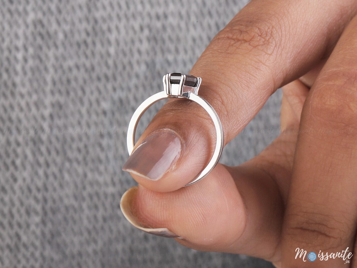 Black Coffin Cut Solitaire Engagement Ring, 14K White Gold Coffin ...