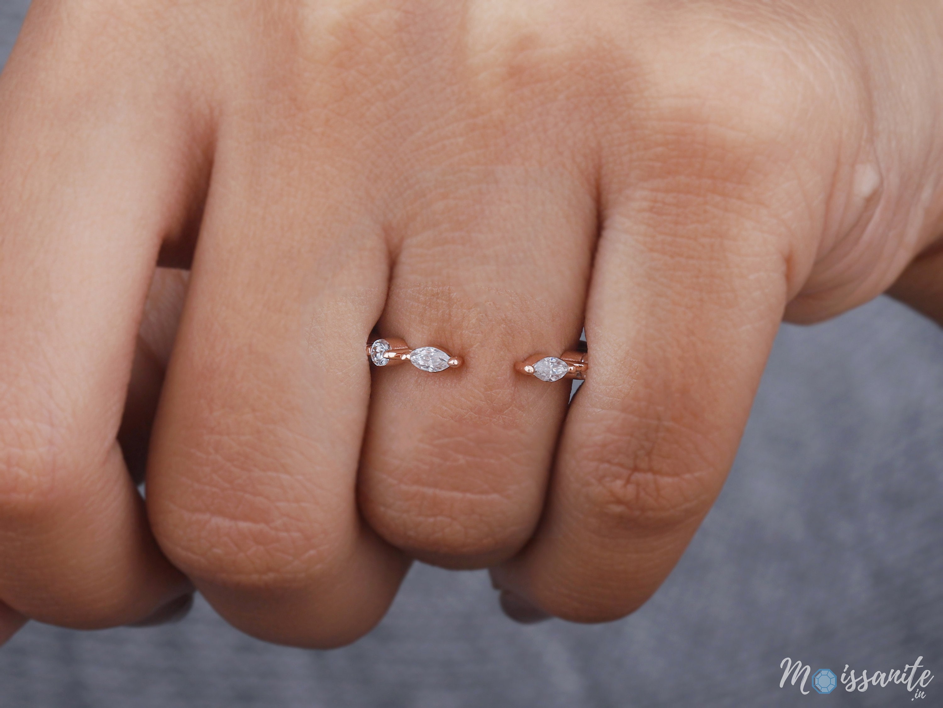 Minimalist Open Gap Wedding Band Marquise and Round Moissanite - Etsy