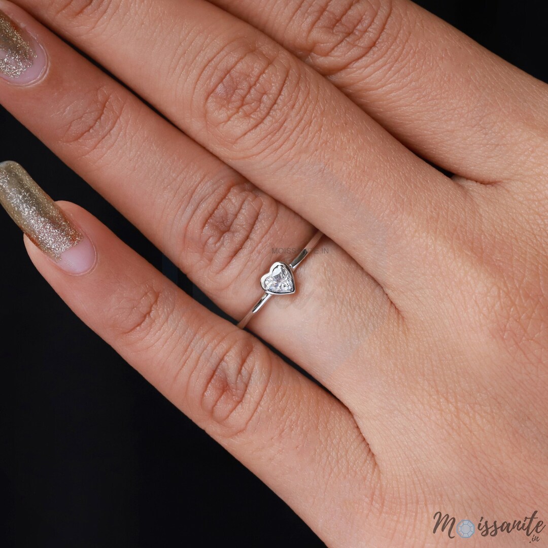 Heart Shaped Bezel Set Moissanite Engagement Ring Bezel Set Solitaire ...