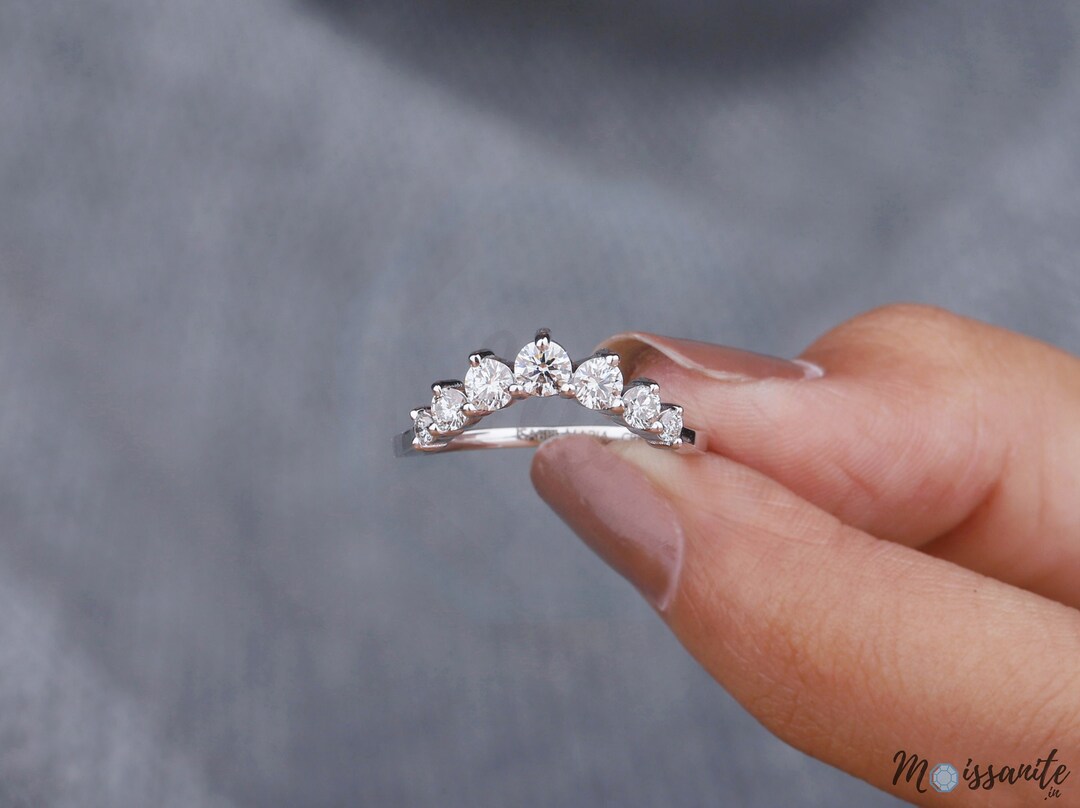 Round Cut Moissanite Curved Wedding Band Contour Wedding Anniversary ...