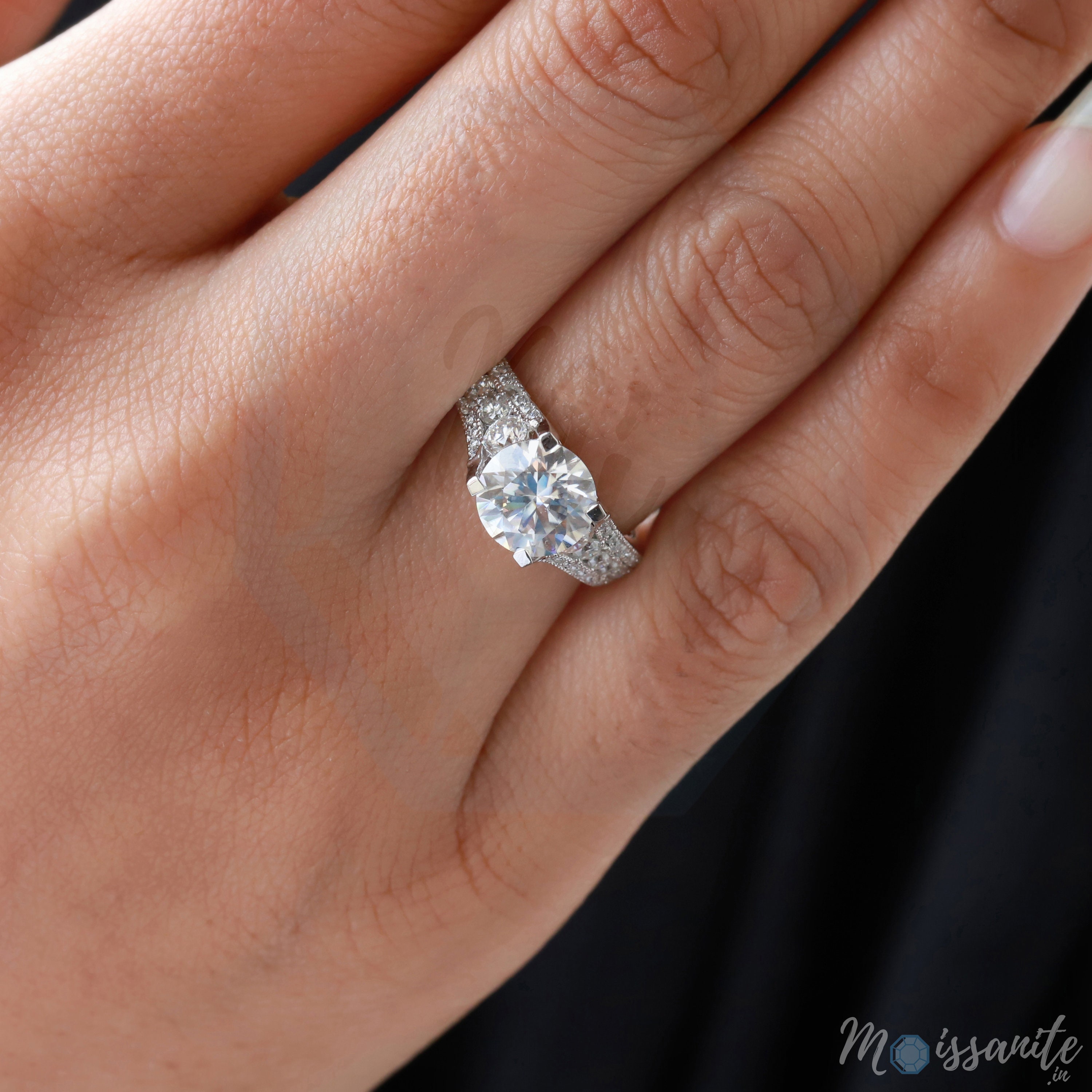 2CT Round Moissanite Engagement Ring Solitaire Accent Moissanite Ring ...