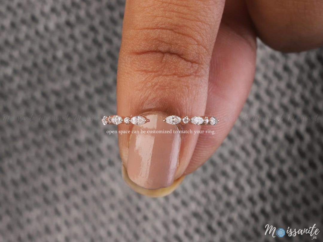 Minimalist Moissanite Open Gap Wedding Band, Marquise Round Lab Grown ...