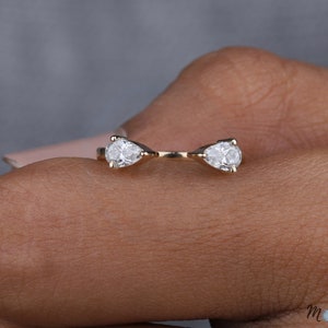 Open Pear Two Stone Moissanite Ring Pinky Finger Ring Open Gap Band ...