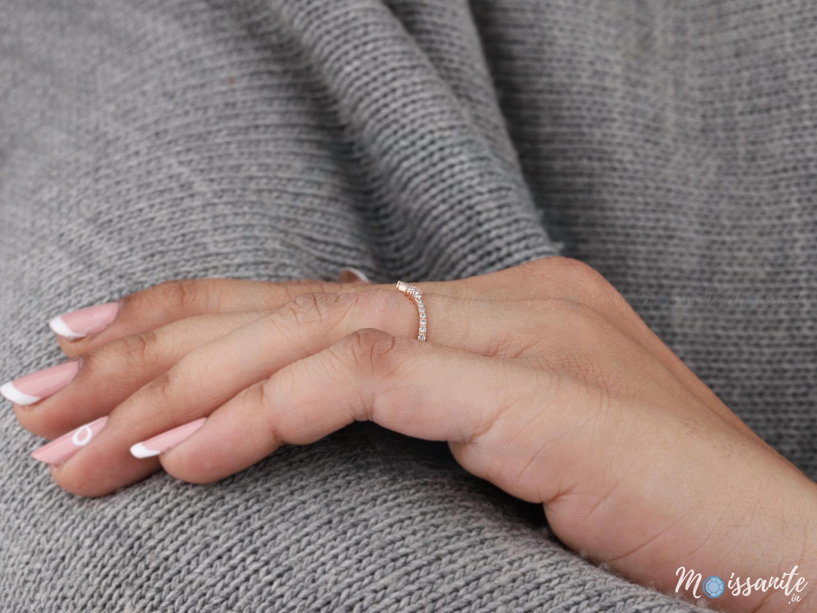 Pear Stacking Band, V Shaped Chevron Wedding Band, Pear and Round Lab ...